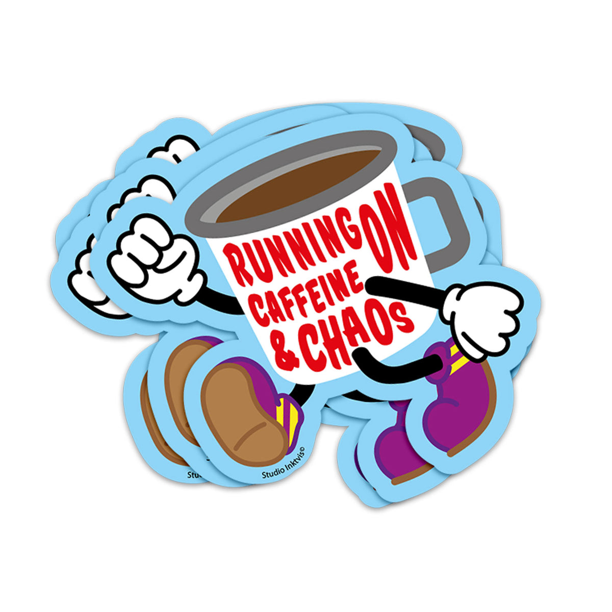 Sticker Running on Caffeine and Chaos – Studio Inktvis